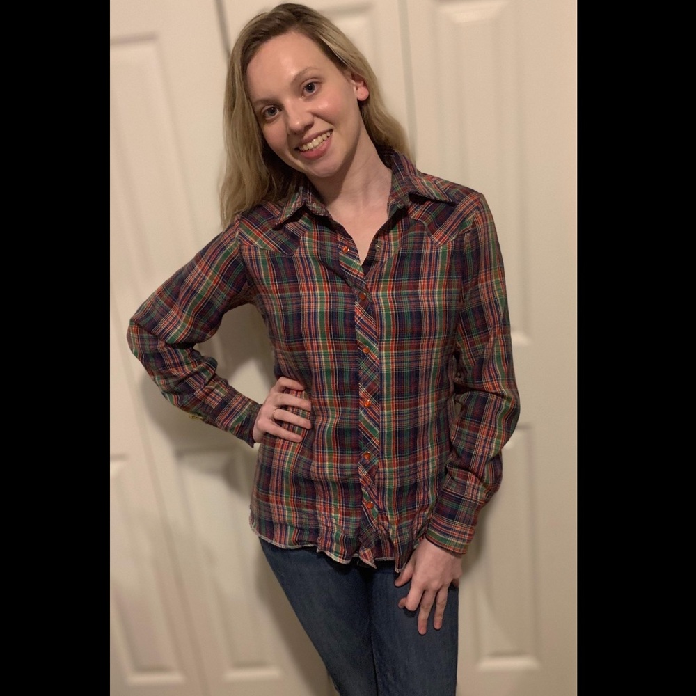 70s Rodeo Wrangler Womens Button Up Western Blouse - Gem